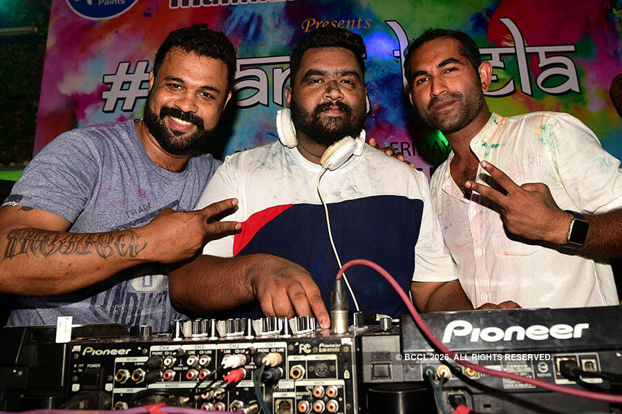 Lijo, Ribin and Richard Jenson during Holi celebrations held at a star ...