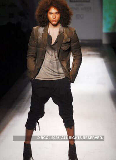 A model presents a creation by designers Rohit Gandhi and Rahul Khanna ...