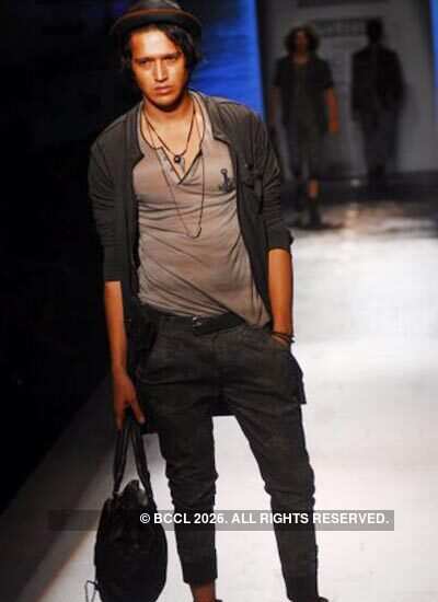 A model presents a creation by designers Rohit Gandhi and Rahul Khanna ...