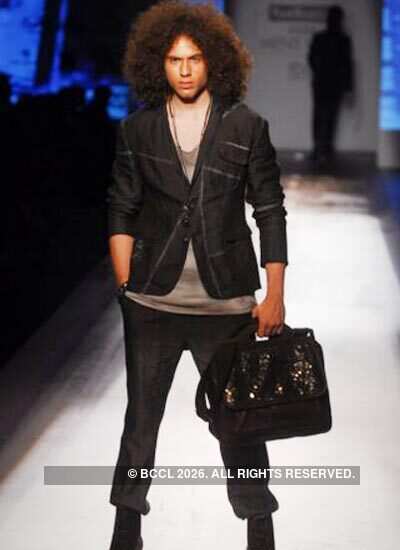 A model presents a creation by designers Rohit Gandhi and Rahul Khanna ...