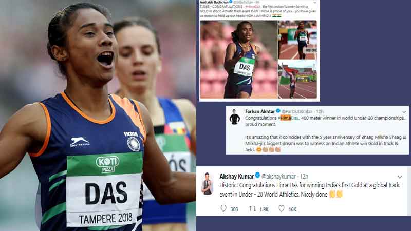 Hima Das' historic win: Amitabh Bachchan, Akshay Kumar and Farhan Akhtar congratulate her