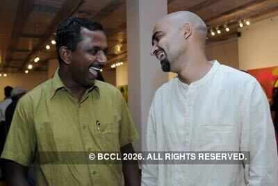 Murli and Dharmendra Rathore at Surviving Sagas' art exhibition held at ...