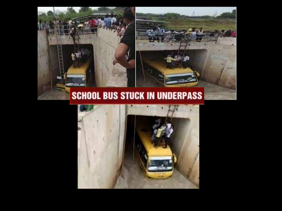 Rajasthan: School bus stuck in underpass, dramatic rescue by villagers ...
