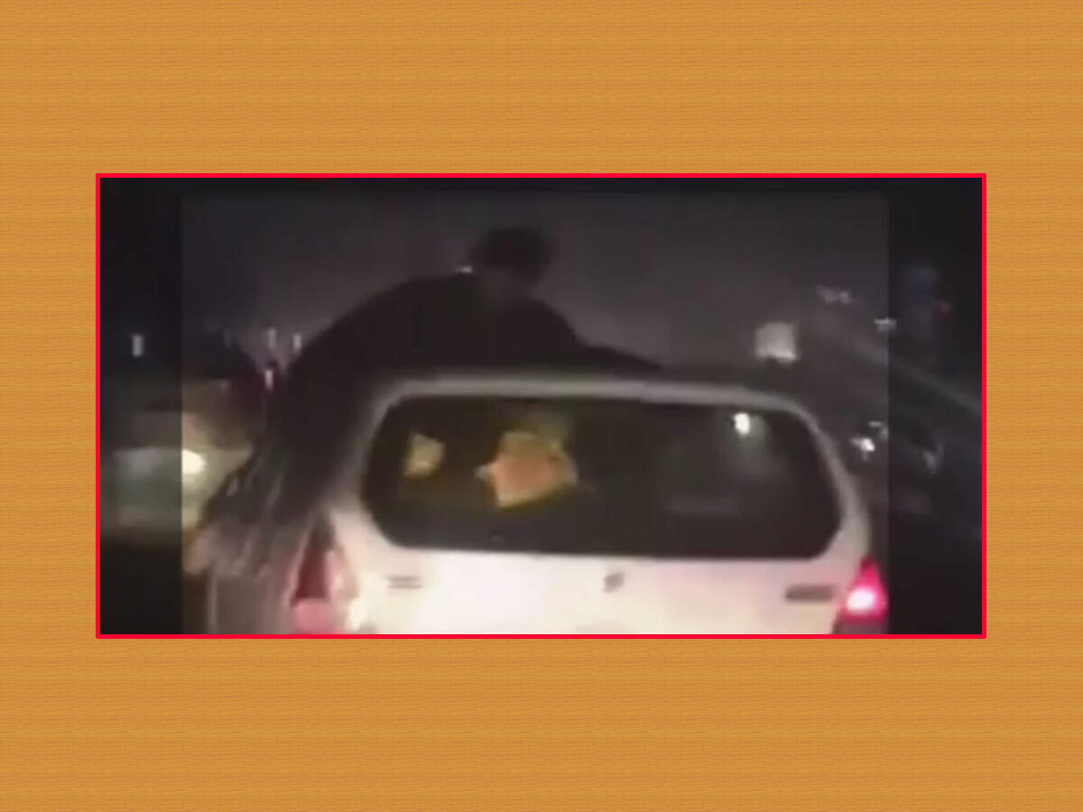 Caught on camera: Car hits man, drove him on top for 2 kms