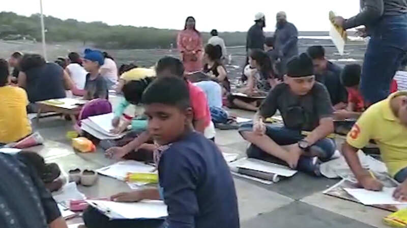 School kids participate in drawing competition at Bandra amphitheatre