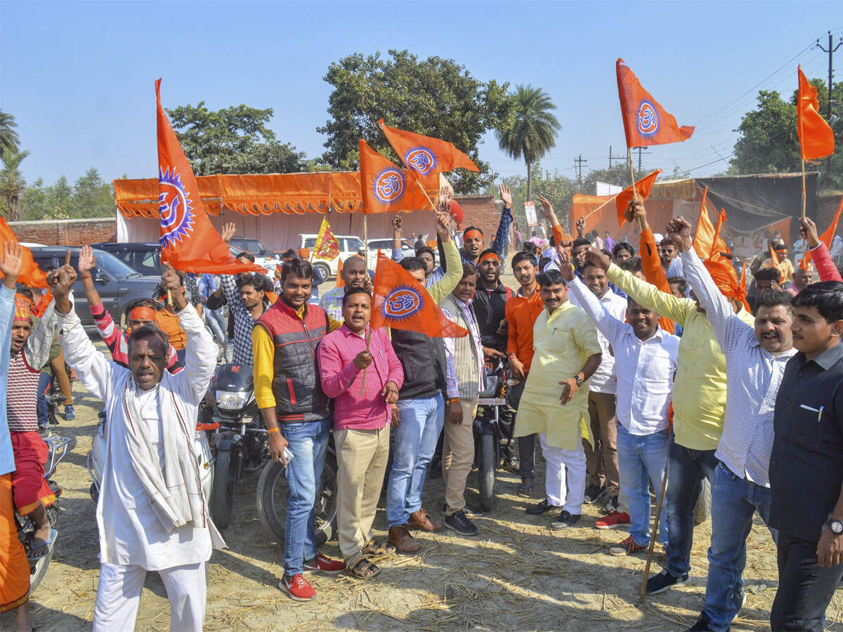 Ram devotees arrive in Ayodhya for the Vishwa Hindu Parishad’s Dharm Sabha
