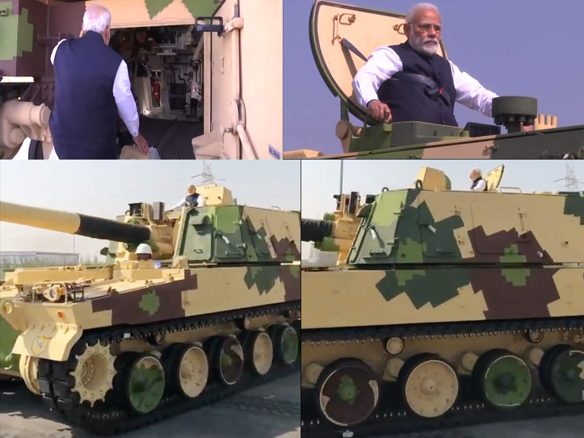 PM Narendra Modi checks out tanks in Gujarat's Hazira