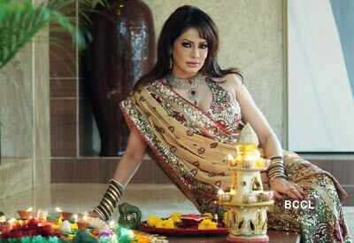Poonam Jhawer poses during Diwali celebration at her home in Andheri ...