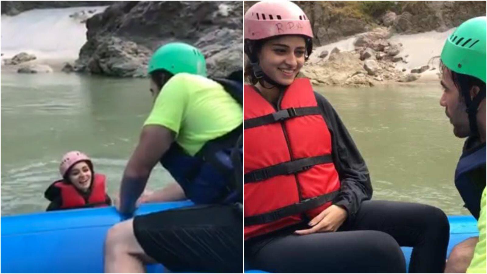 Watch: Ananya Panday falls into the water while rafting