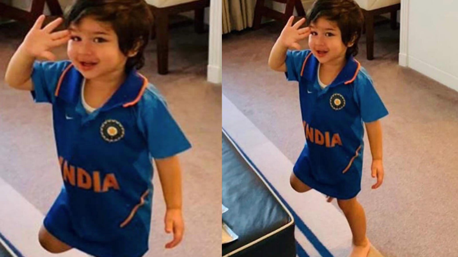 Taimur Ali Khan celebrates India's win over Pakistan in ICC World Cup 2019