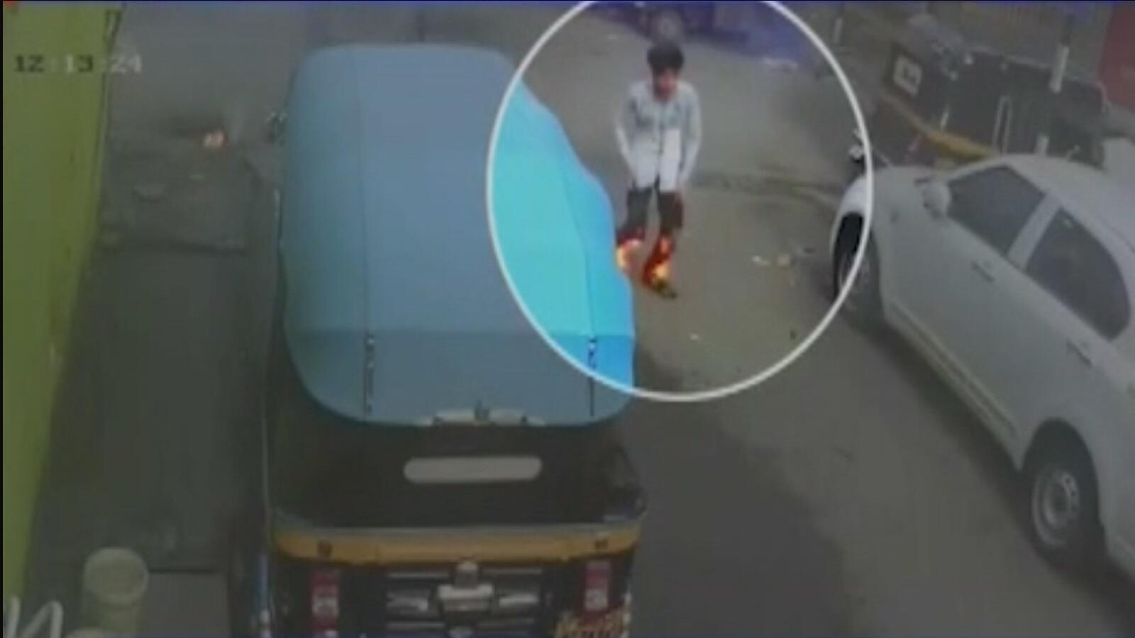 On cam: Boy steps on live wire, catches fire