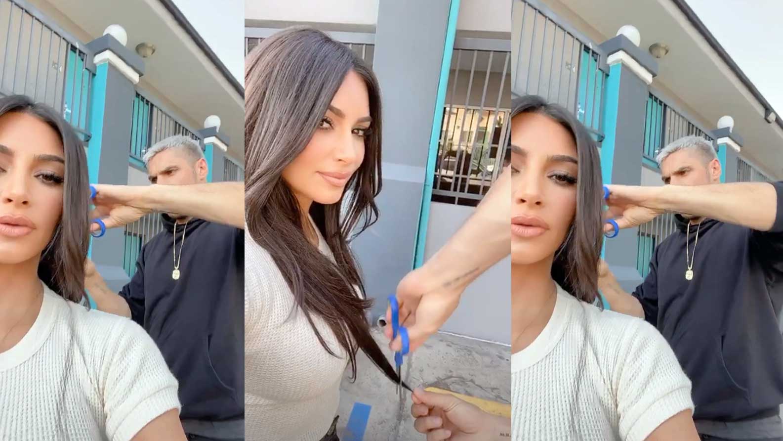 Kim Kardashian gets an emergency haircut outside her gym