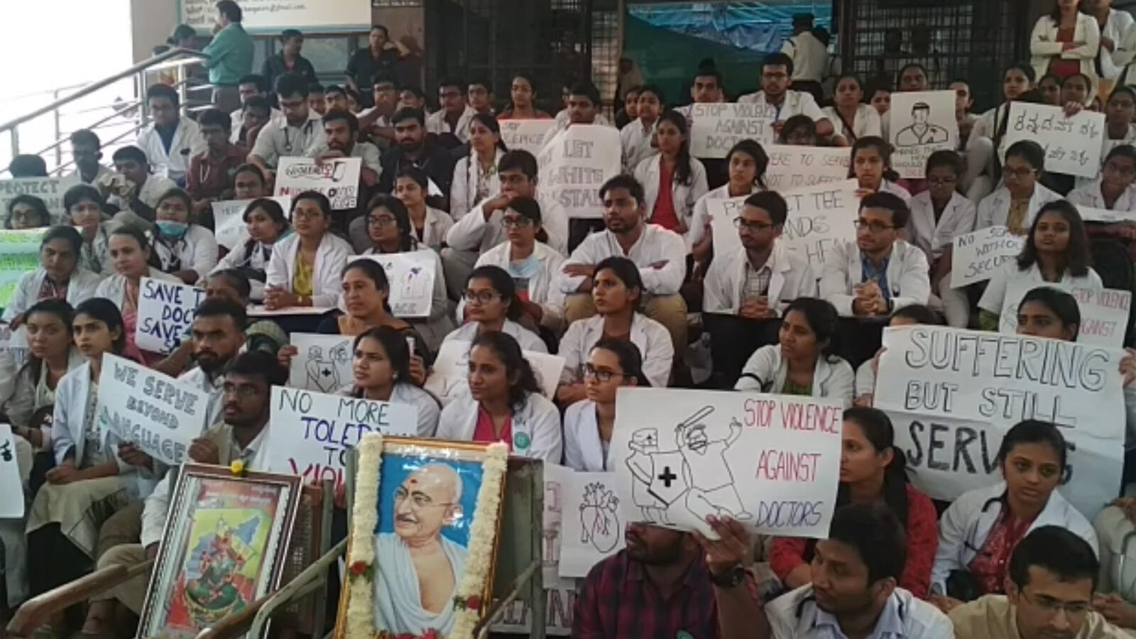 Bengaluru: Junior doctors protest assault on PG medico at Minto Hospital