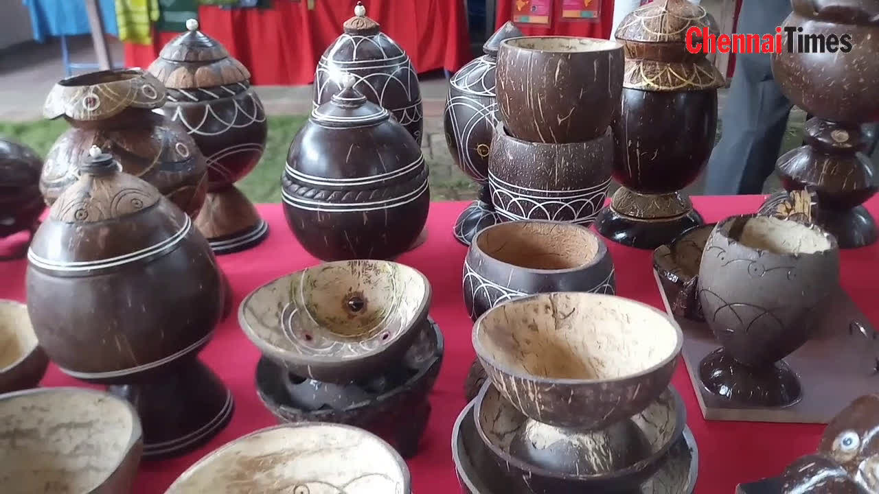 House holds and decorative things made out of Coconut shells were ...