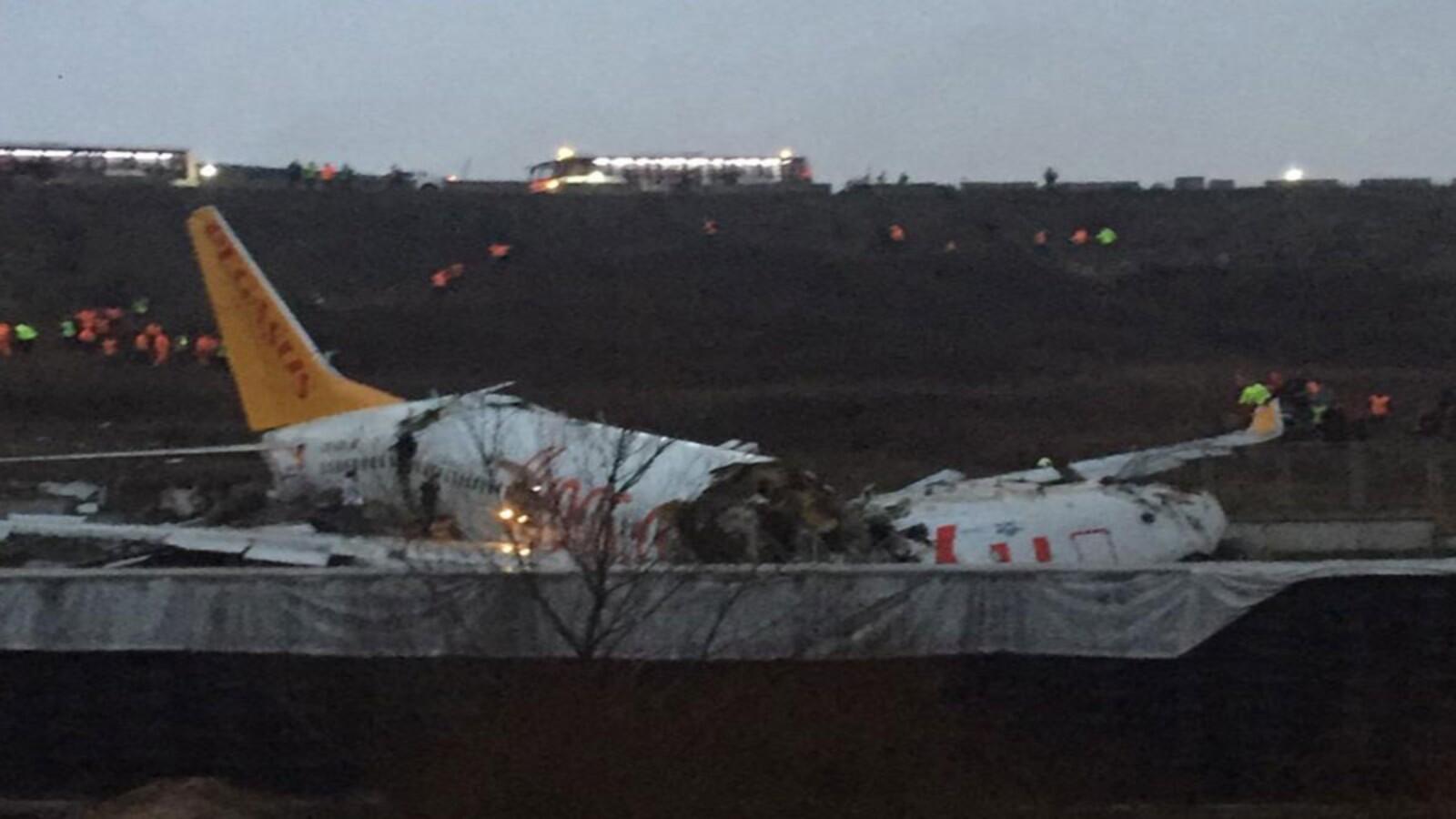 Plane breaks apart after skidding off runway in Istanbul, dozens injured