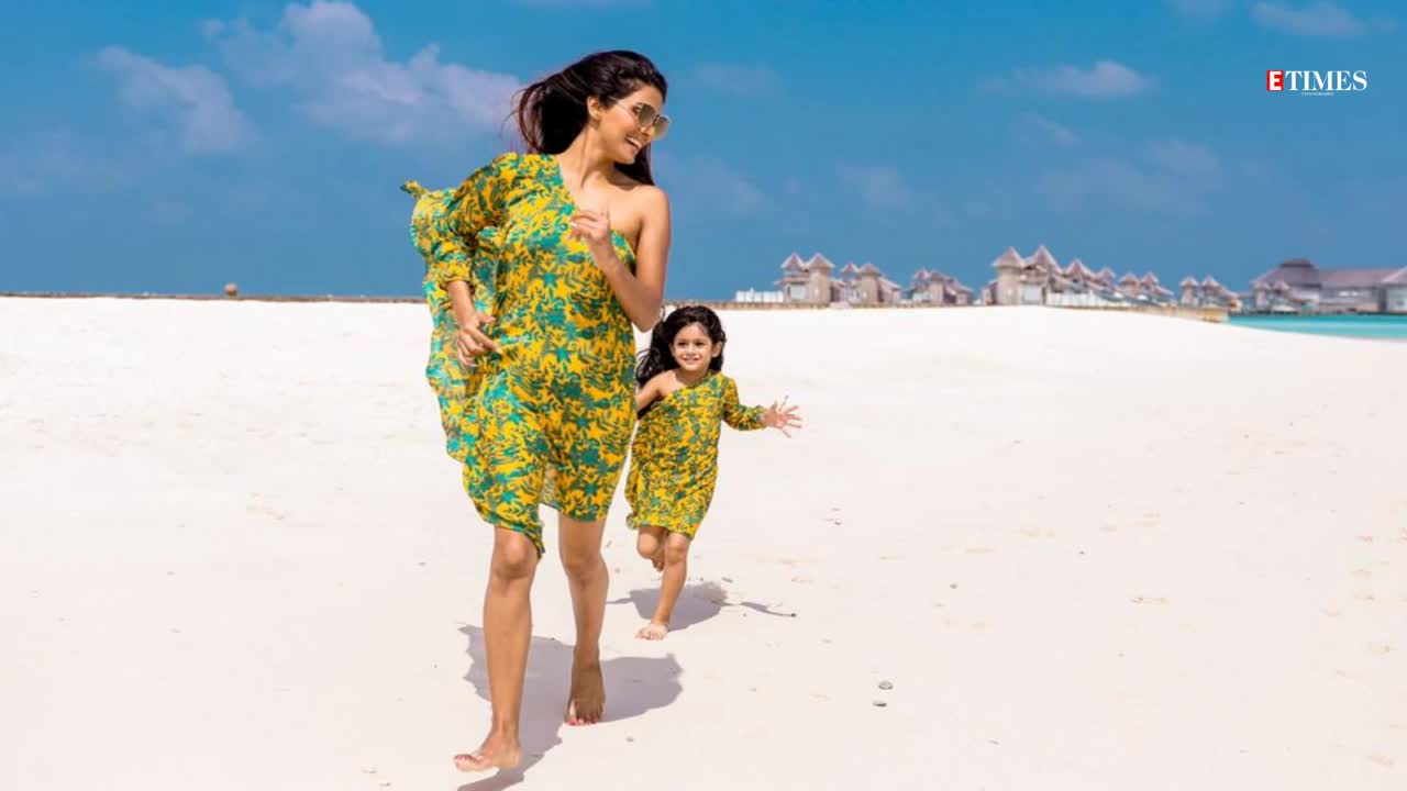 Geeta Basra and daughter Hinaya look super cute twinning on beach