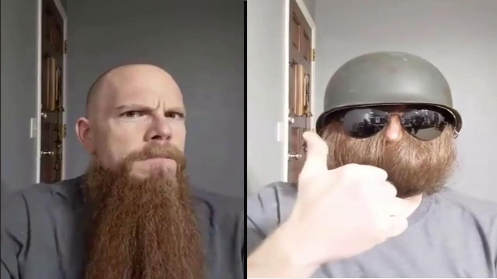 Funny! Man covers face with his long beard