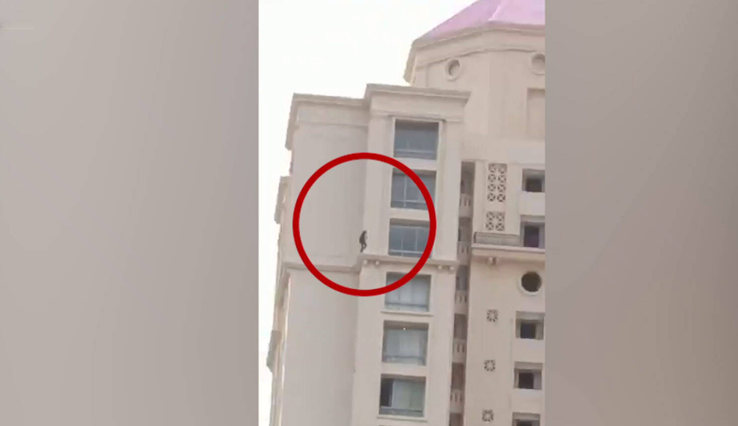 Scary: Person walking on the ledge of a high rise building