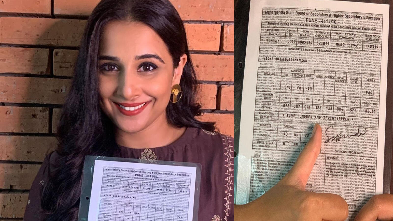 Vidya Balan shares picture of her 10 marksheet, writes, 'I wasn’t a ...