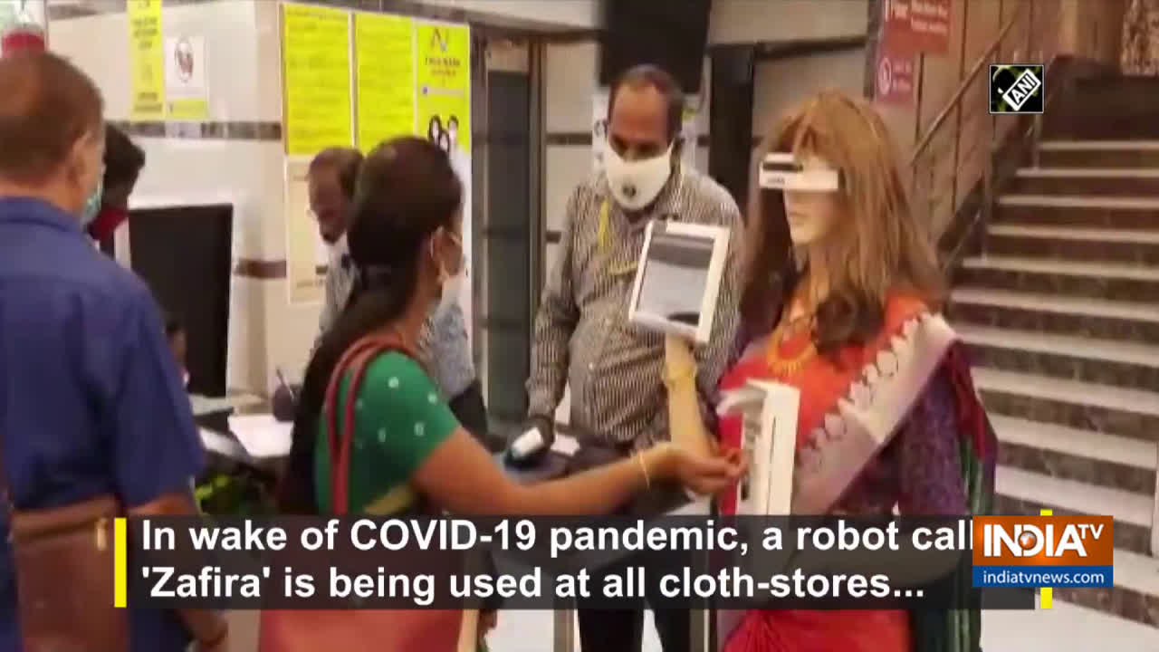 Meet humanoid robot 'Zafira' that ensures COVID precautions at cloth-stores