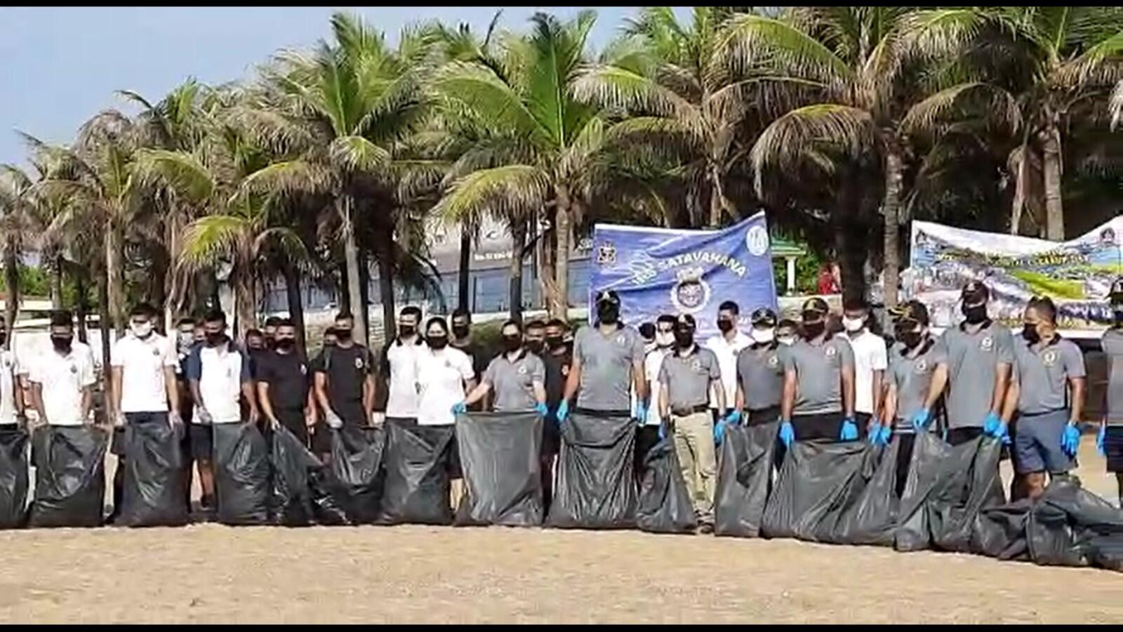 Indian Navy personnel clear Vizag beaches on International Coastal ...