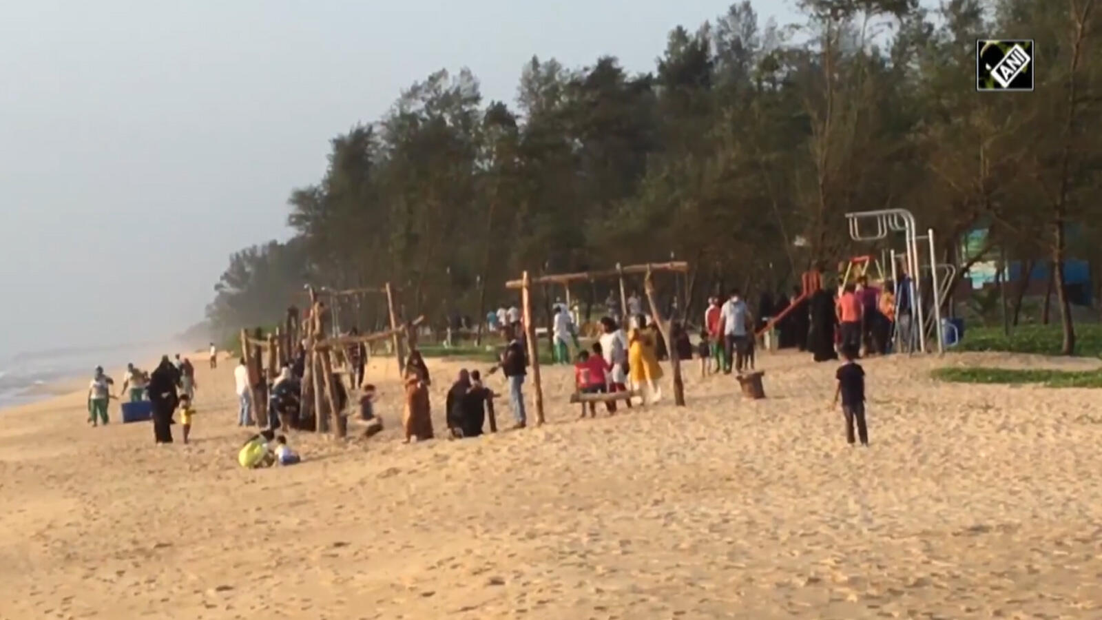 Tourists enjoy weekend at Padubidri Beach in Udupi