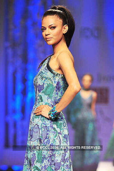 A model showcases a creation by designer Payal Jain on Day 2 of the ...