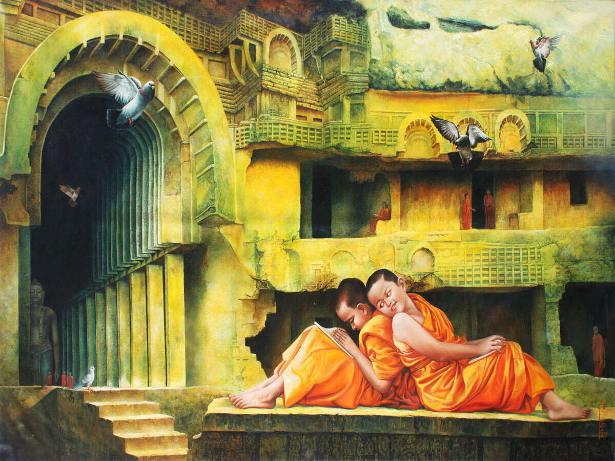 Artist Swapan Roy depicts Buddha and his philosophy in his paintings ...