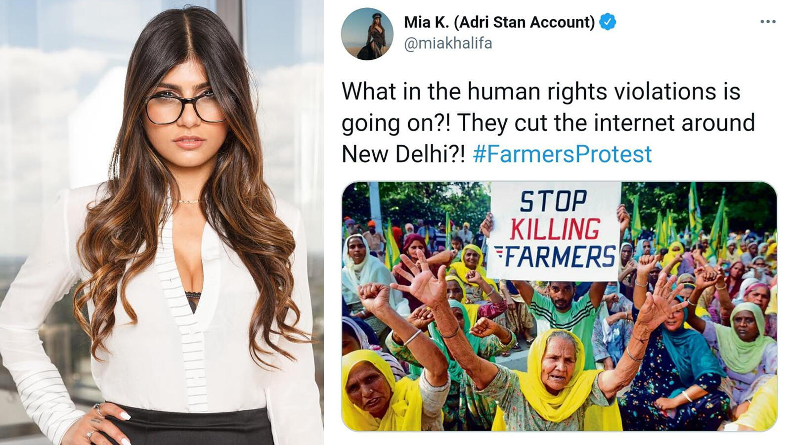 Former adult star Mia Khalifa's tweet supporting farmers' protest in ...