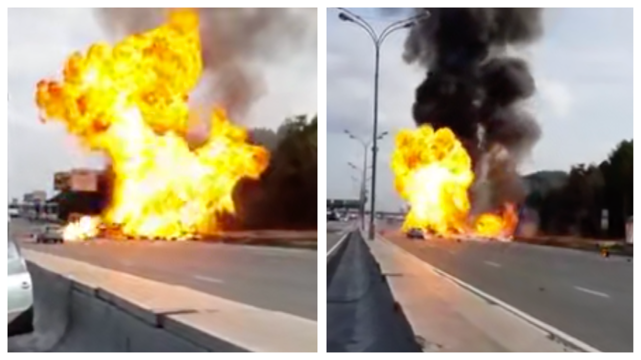 Chaos: Gas cylinders explode after truck catches fire