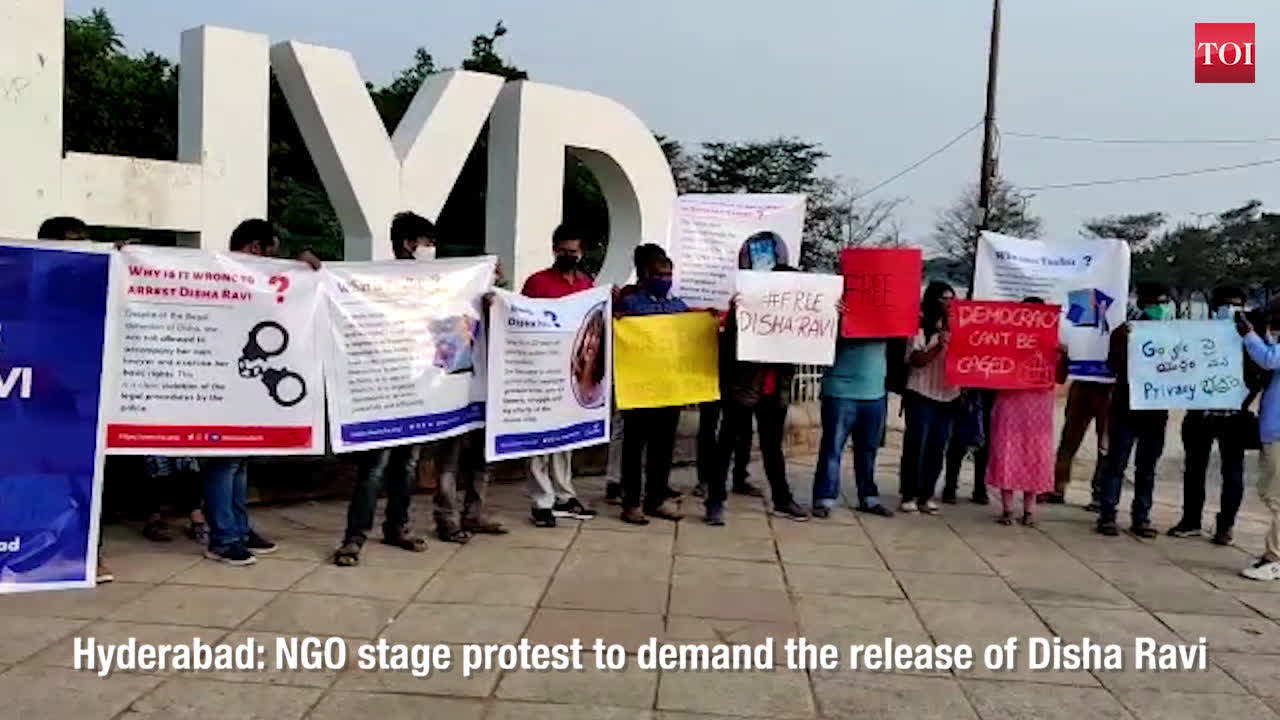 Hyderabad: NGO stage protest to demand release of Disha Ravi