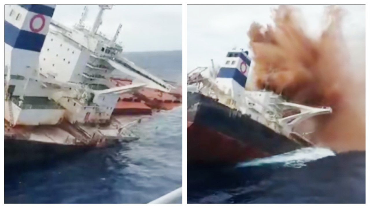 Watch: Freight ship sinks in the ocean