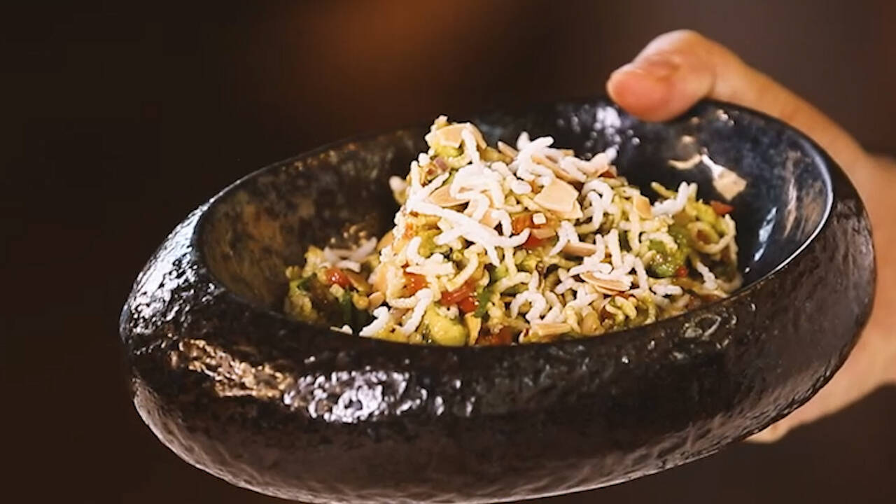 Almond Crumble & Avocado Chaat Recipe: How to make Almond Crumble ...
