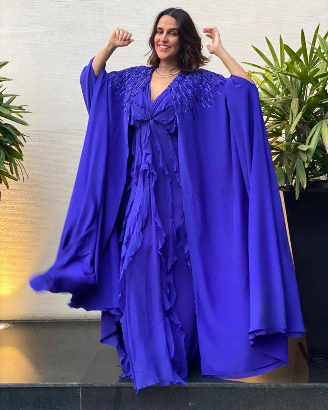Neha Dhupia sets the internet on fire in an electric blue cape dress
