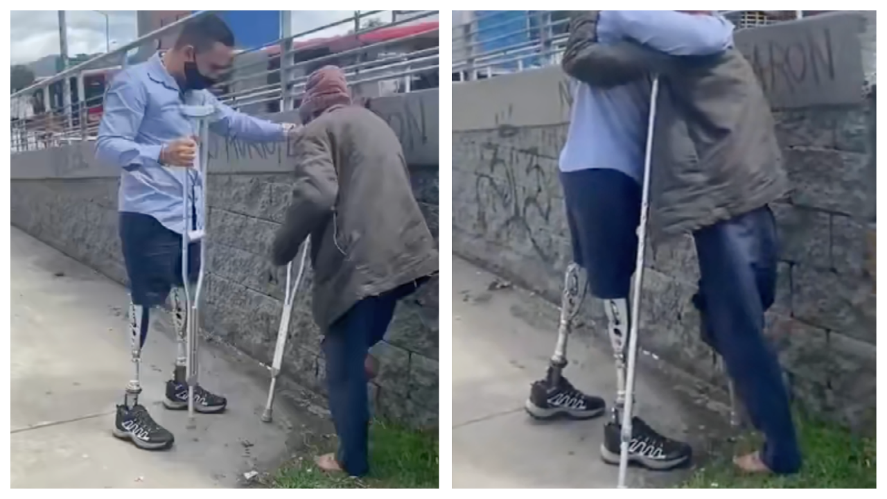 Compassion: Disabled man gifts crutches to homeless amputee