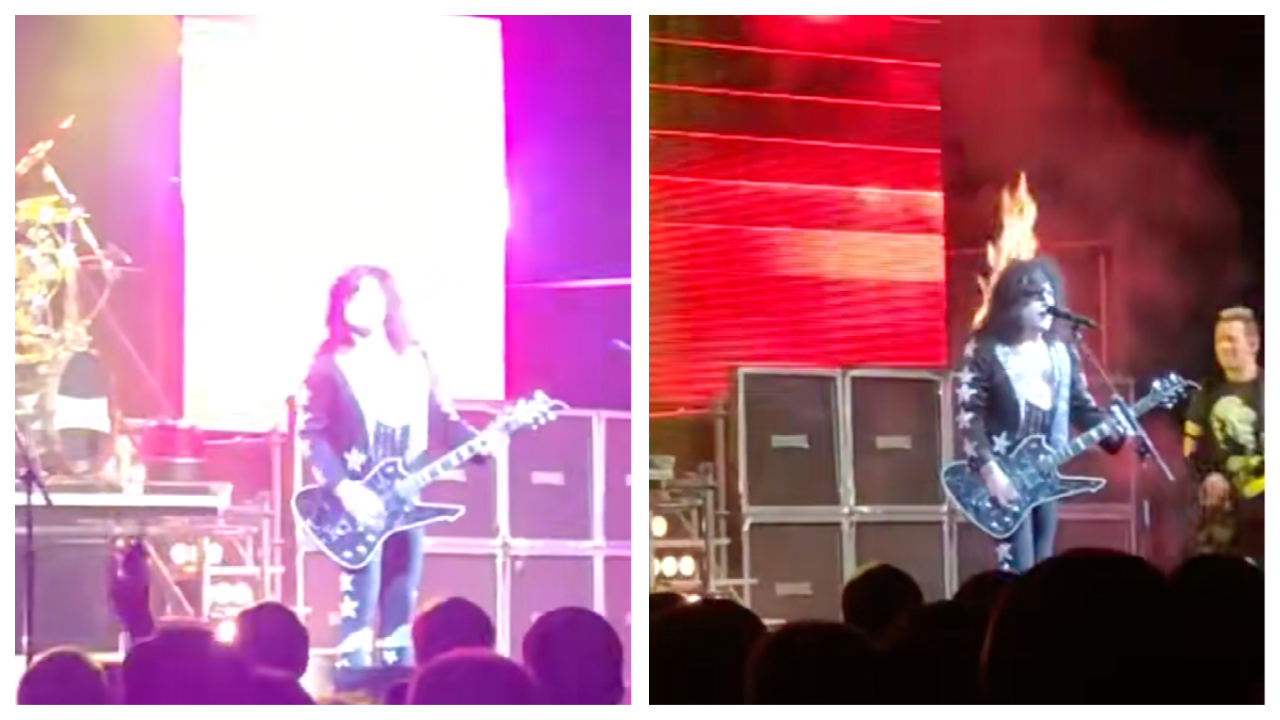 On cam: Rockstar goes up in flames in live concert