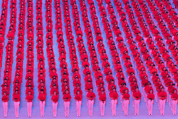 Spectators attend a performance commemorating the 100th anniversary of ...