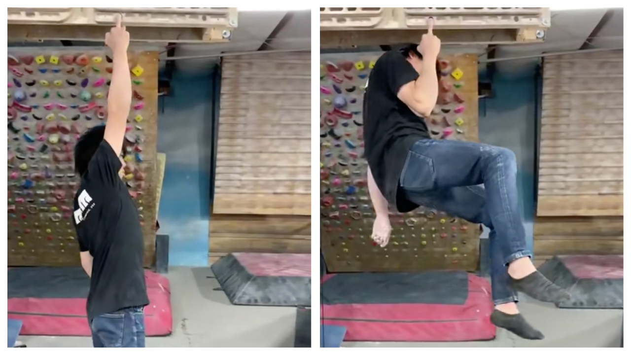 Amazing strength! One finger pull-up