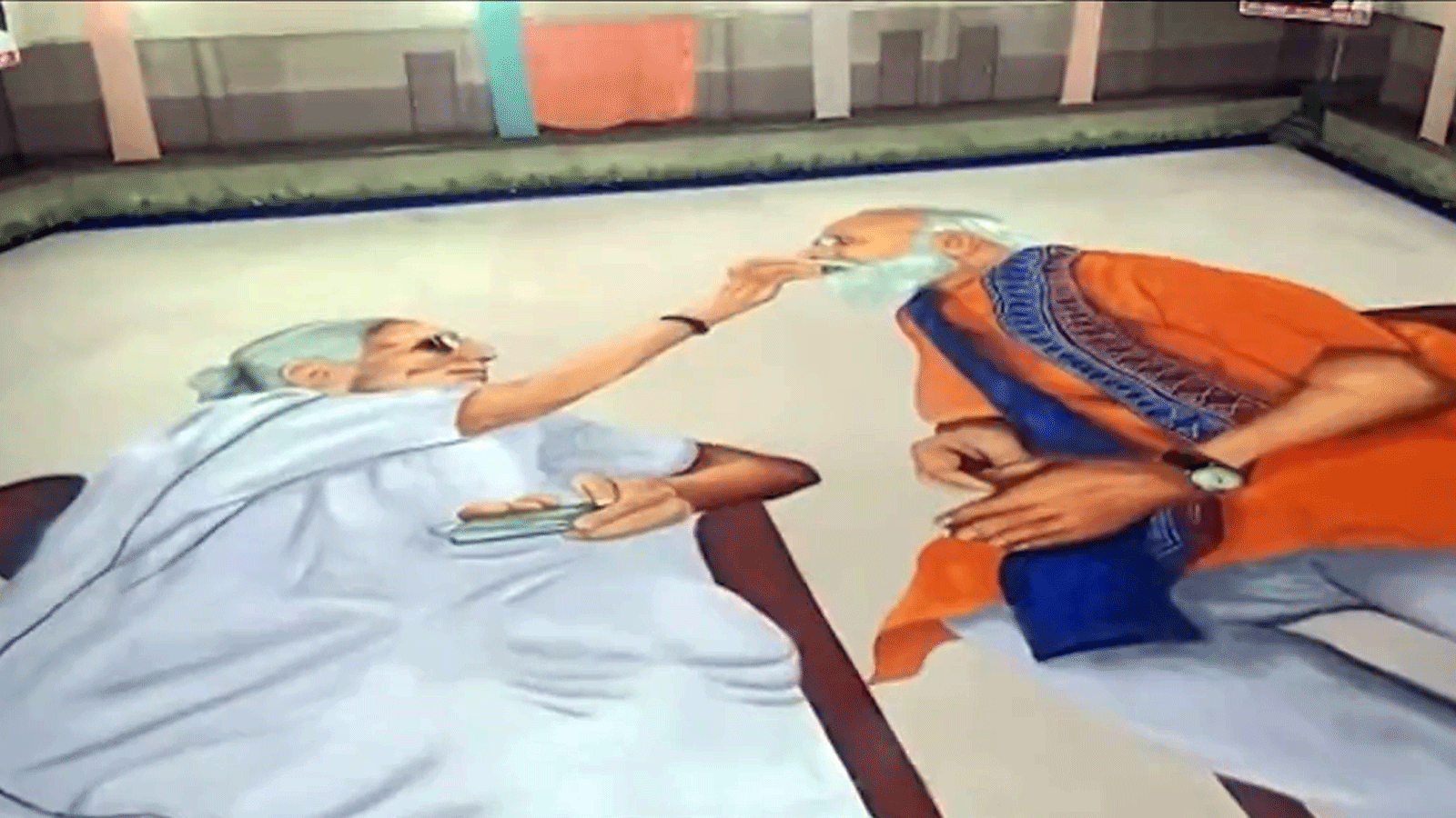 Indore: Massive 7,100 sq ft 3D rangoli made by artists on PM Modi’s ...