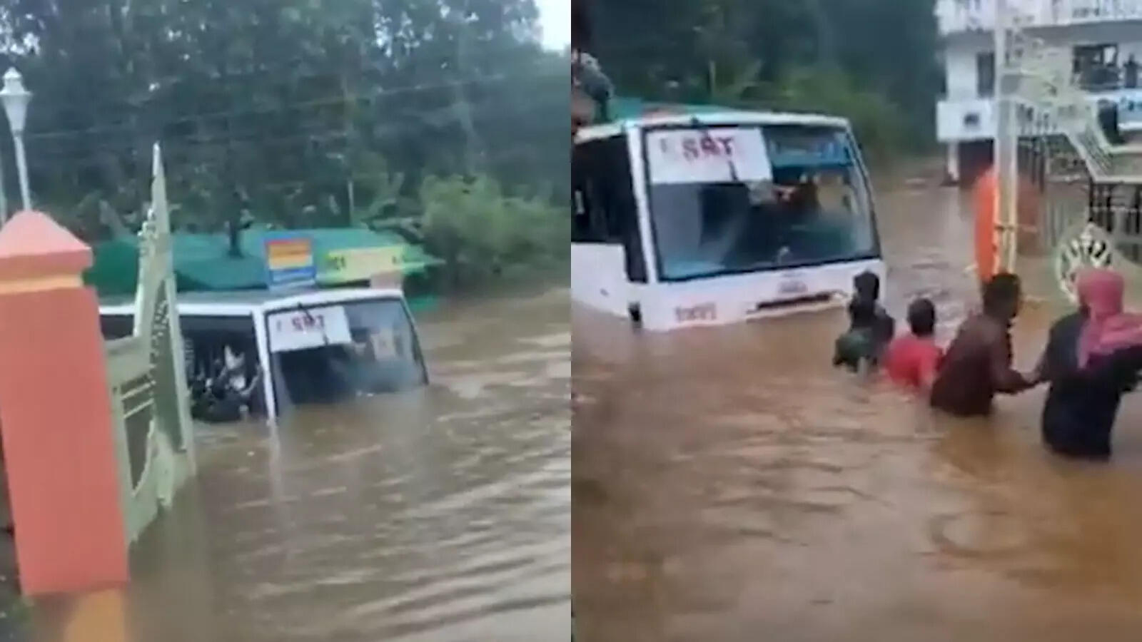 Kerala floods: Dramatic video shows passengers being evacuated from bus ...