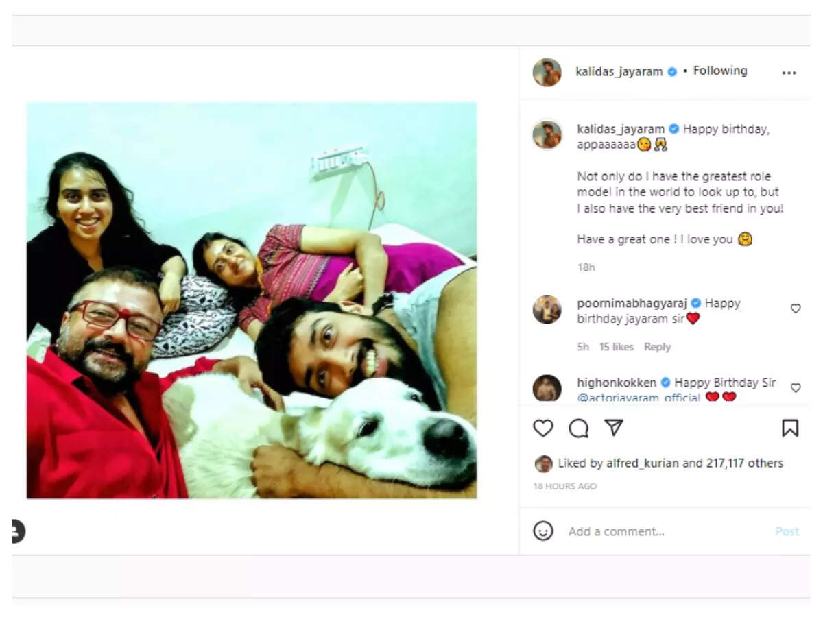 Kalidas and Malavika wish their dad Jayaram on his birthday | Malayalam ...