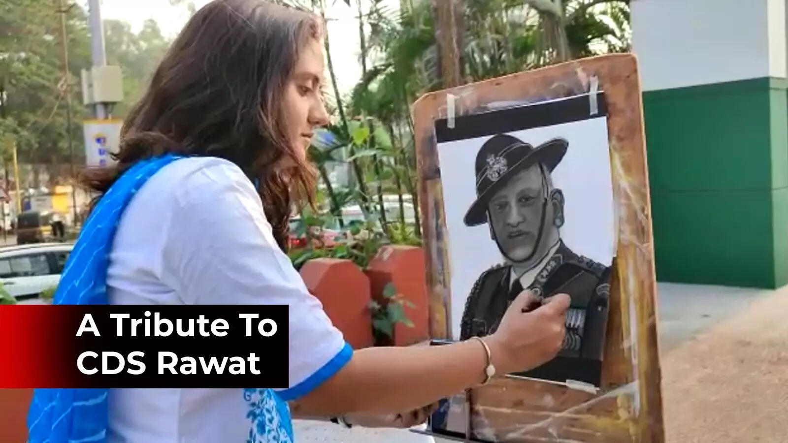 Surat artist pays tribute to CDS Rawat with charcoal painting