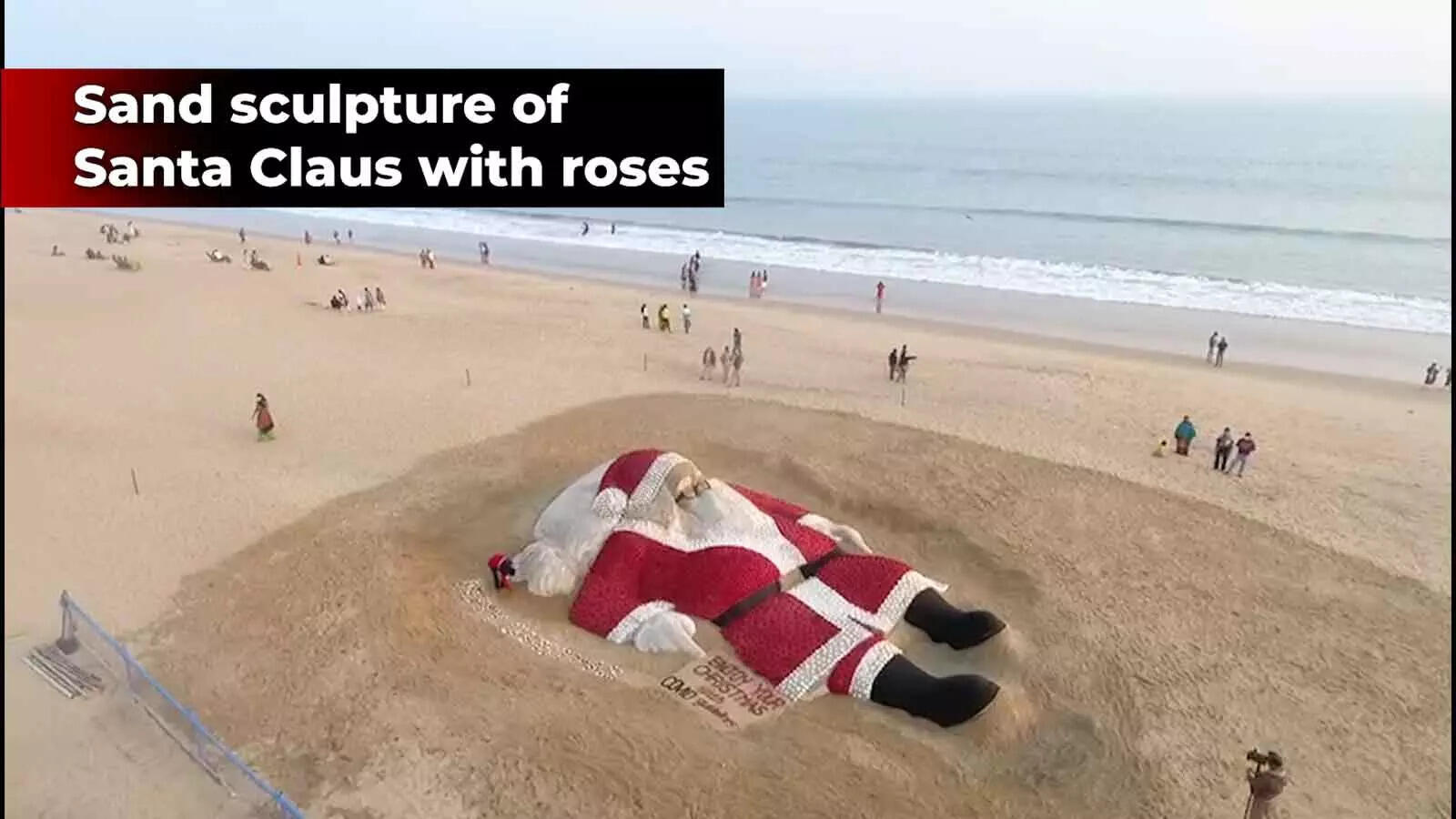 Odisha sand artist creates sand sculpture of Santa Claus with 5,400 roses