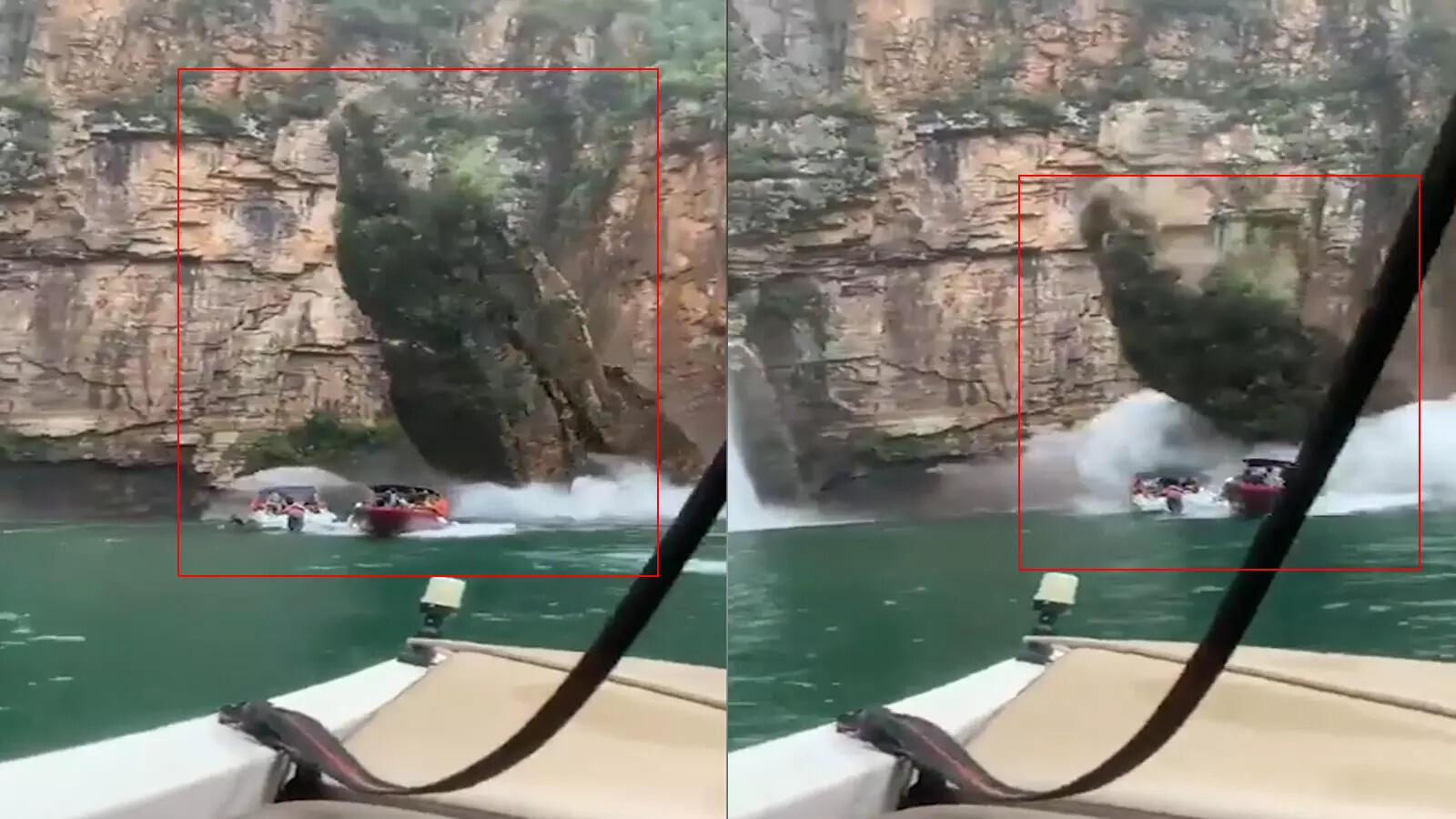 giant rock fell on boats: Viral video: Giant rock dislodges in Brazil ...