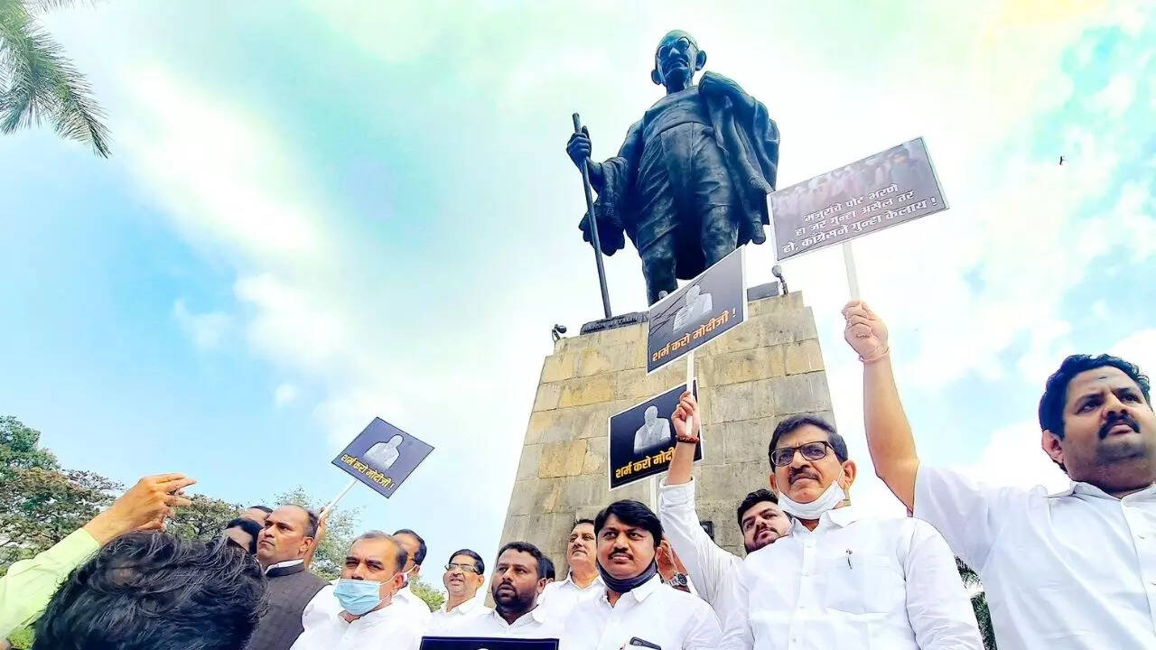 In photos: Congress party workers stage protest against PM Modi in Mumbai