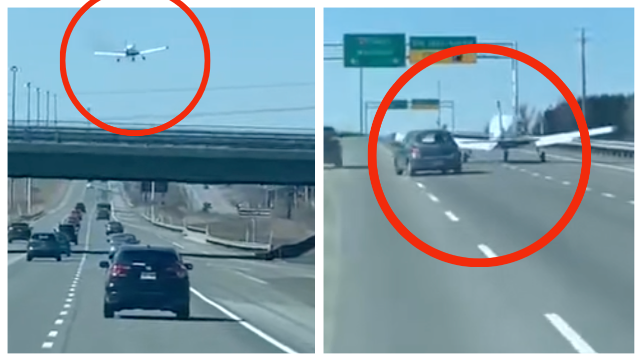 On cam: Airplane makes emergency landing on highway