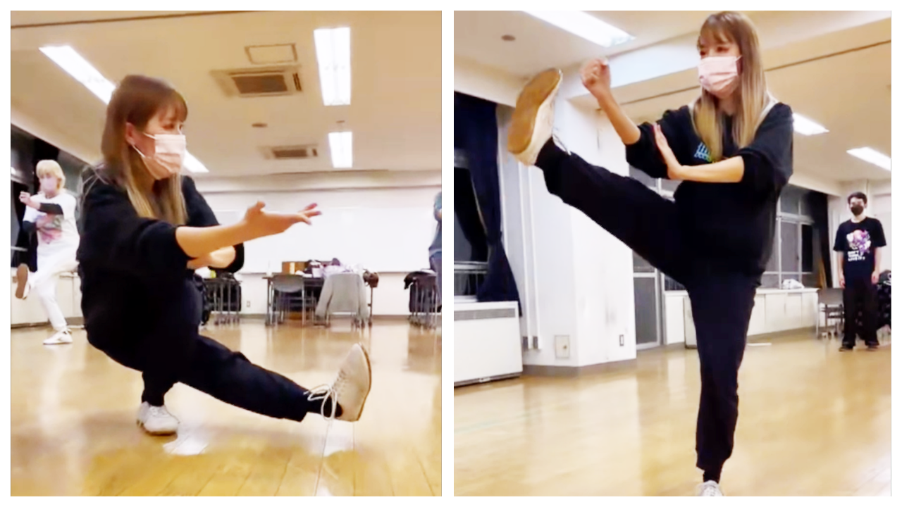 This woman demonstrates perfect body control!