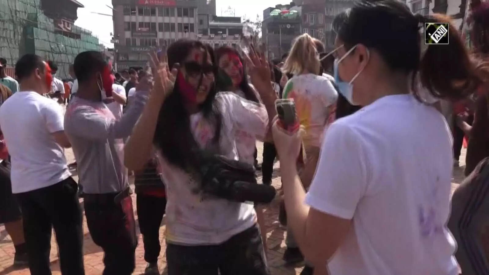 Nepal People Celebrate Holi At Durbar Square In Kathmandu