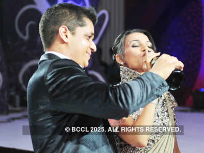 Pankaj Bansal and Cherry during the Sangeet ceremony of Payal Bansal and Deepak Kanodia at The ...