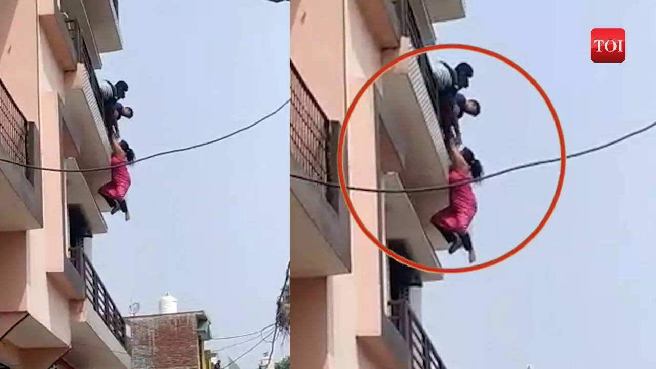 Viral Video: Woman Hanging from the 3rd floor and screaming for help, saved